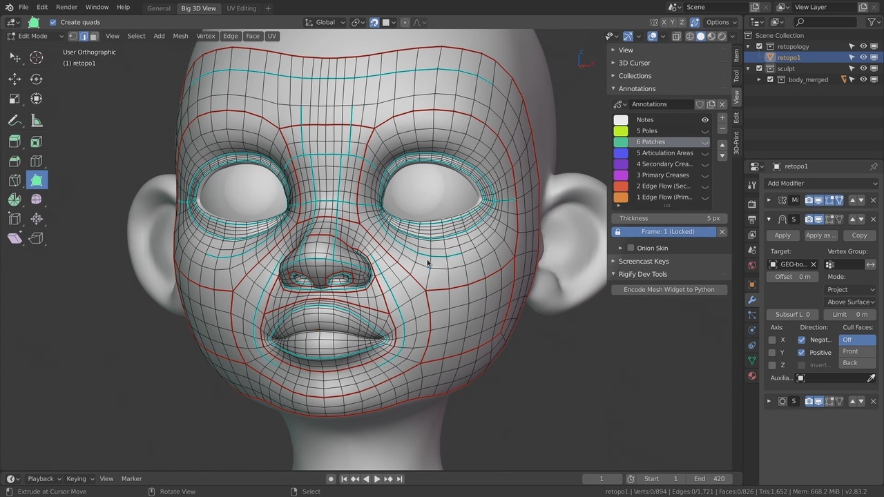Facial Retopology - Creases & Tweaking - Stylized Character Workflow - Blender Studio