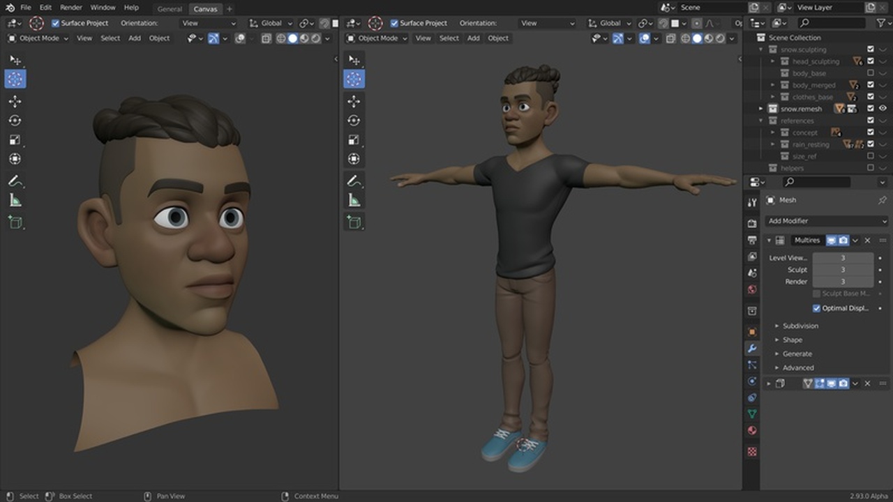 Snow - File 2: Sculpting - Stylized Character Workflow - Blender Studio