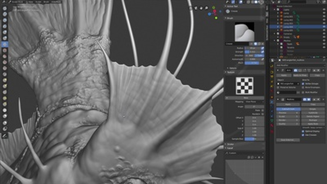 Sculpting scales and more detail - Anglerfish - Blender Studio