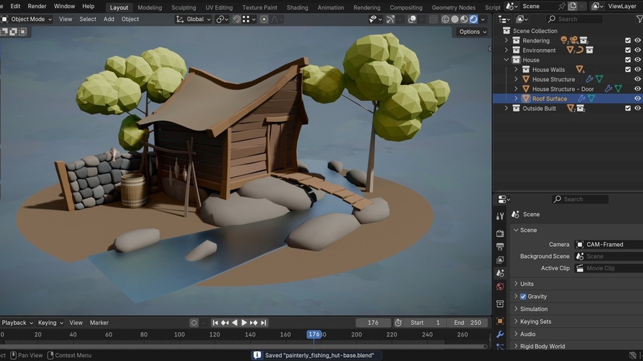 Fishing Hut - Base Model - Stylized Rendering with Brushstrokes - Blender Studio