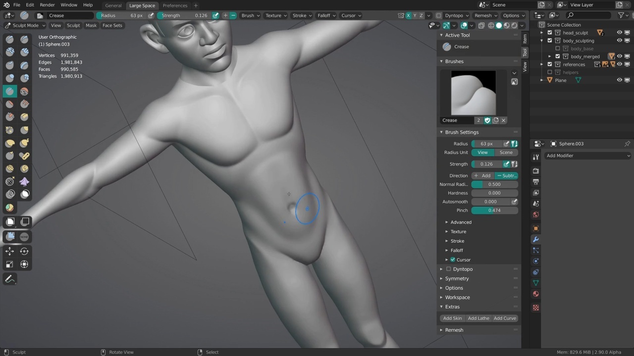 Timelapse: Sculpting Snow's Body - Stylized Character Workflow - Blender Studio