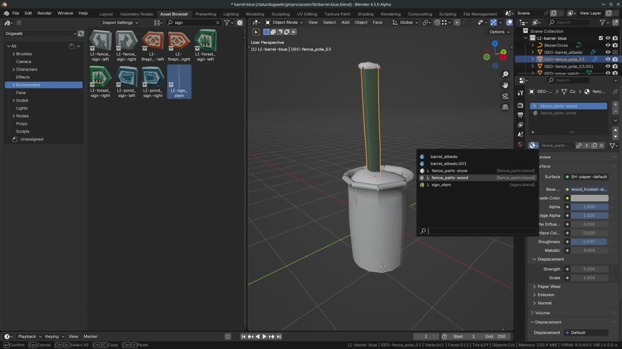 Changing Pole Material - Dogwalk Asset Creation Workflow - Blender Studio