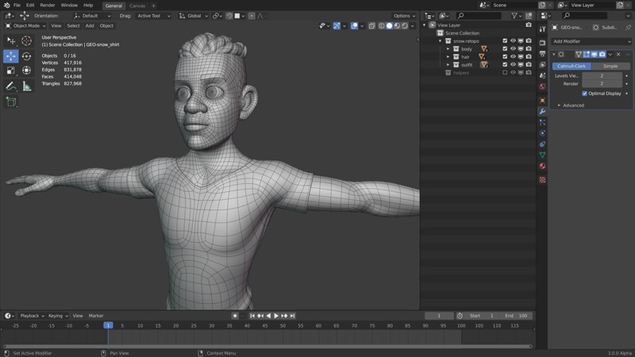 Snow - File 4: Retopology - Stylized Character Workflow - Blender Studio