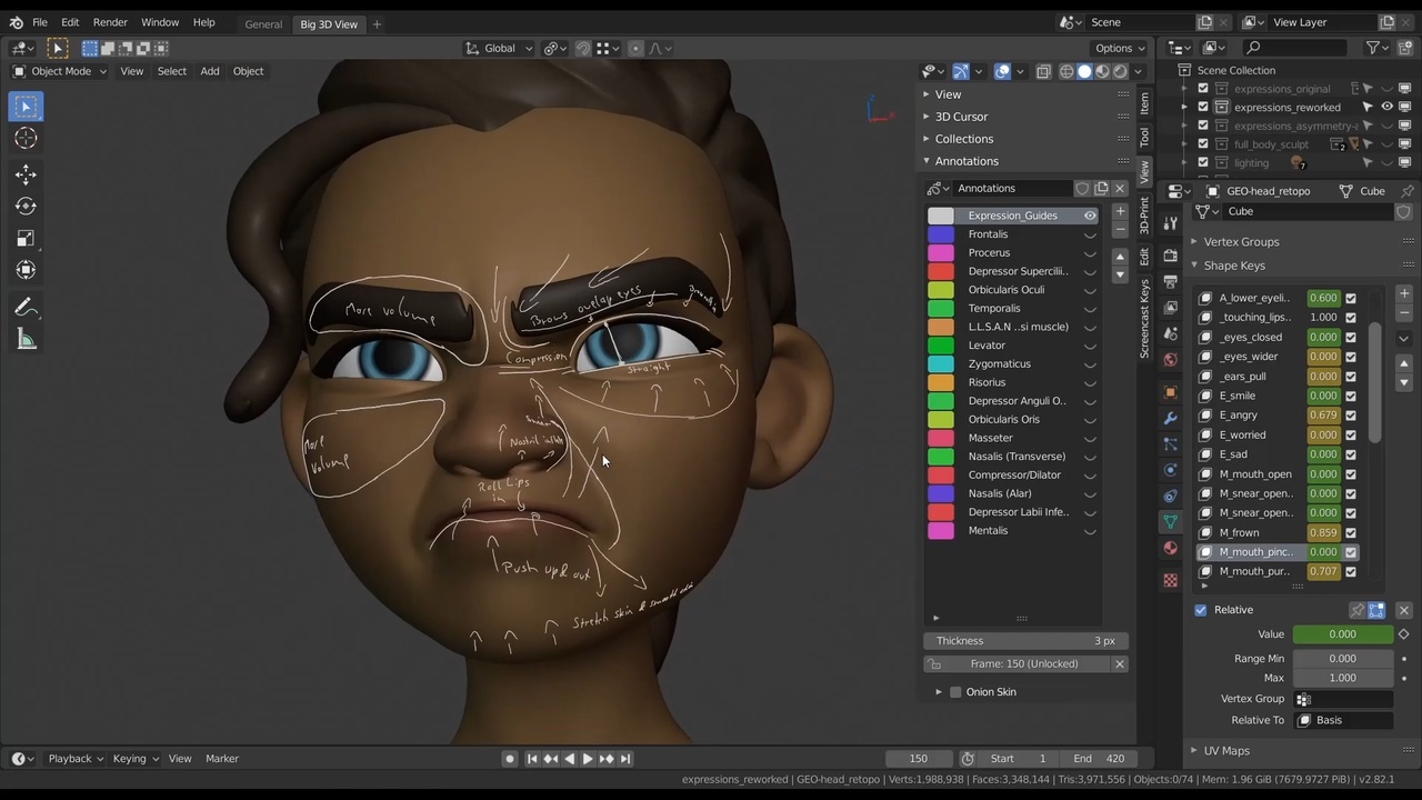 Breakdown: Expression Guide Part 1 - Stylized Character Workflow - Blender Studio