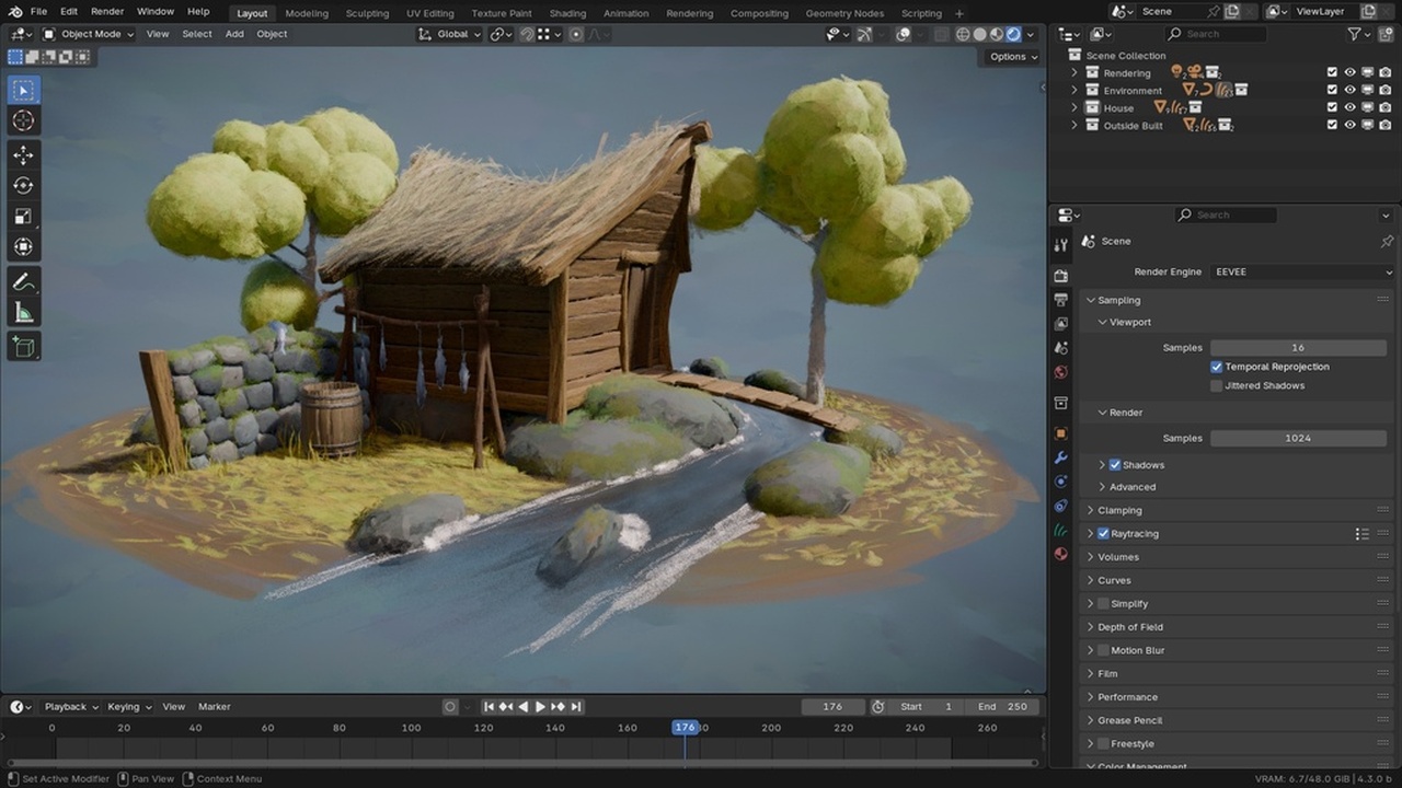 Painterly Fishing Hut - Stylized Rendering with Brushstrokes - Blender ...